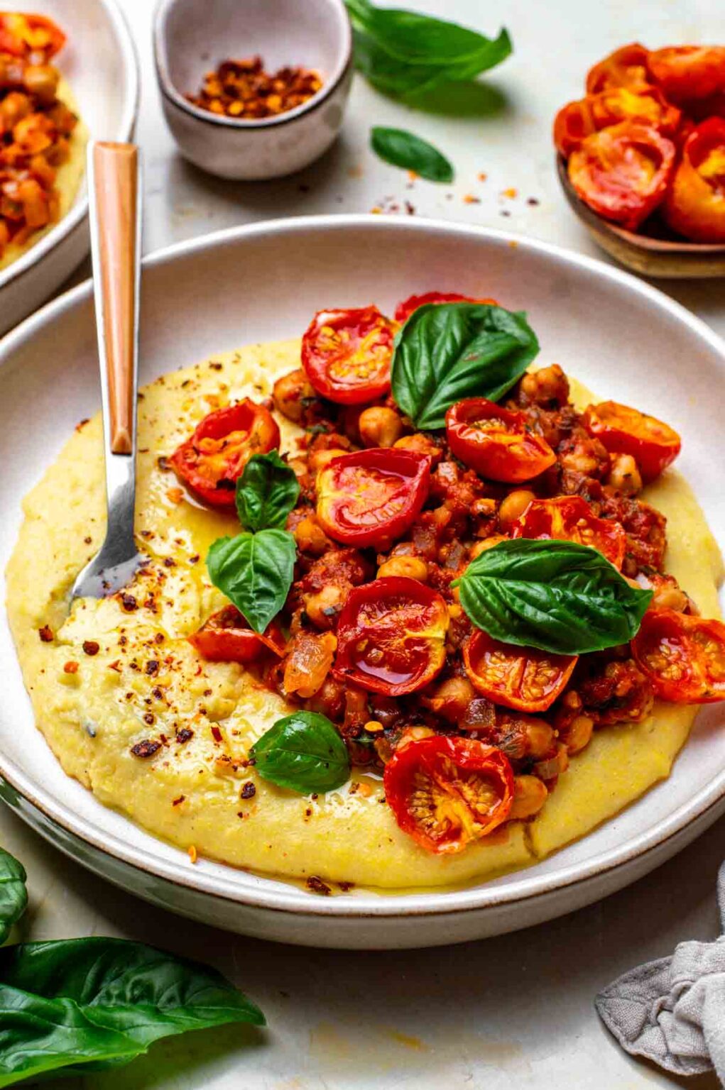 Vegan Polenta with Chickpeas & Roasted Tomatoes - Health My Lifestyle